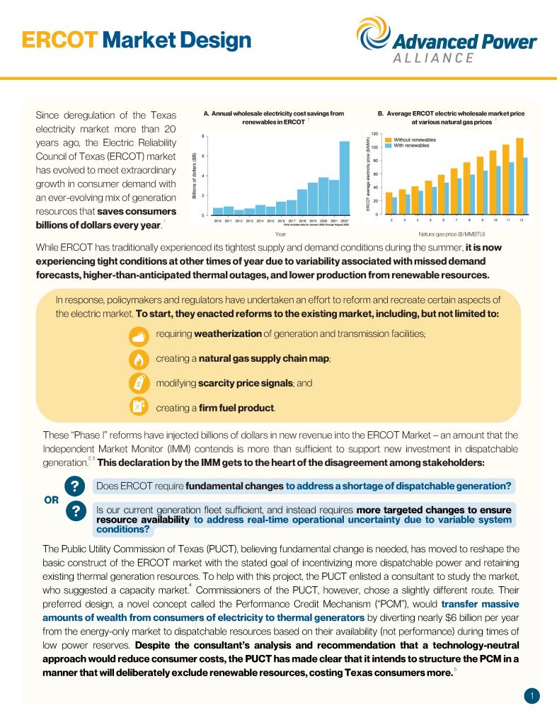 ERCOT Market Design One-Pager - Advanced Power Alliance